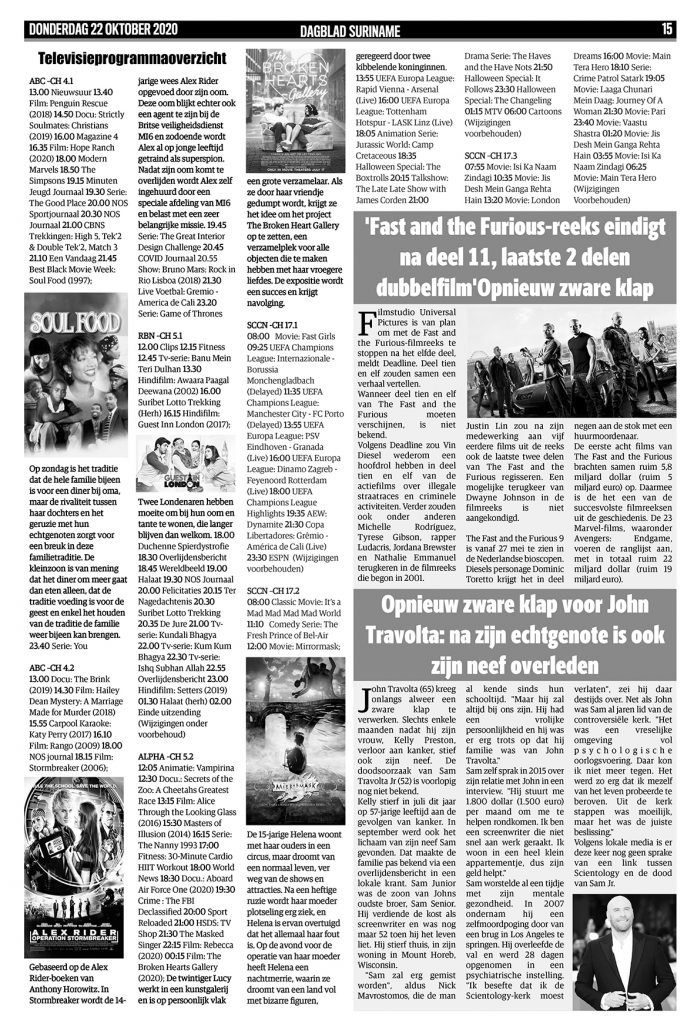 TV Programmaoverzicht donderdag 22 oktober 2020 – Dagblad Suriname