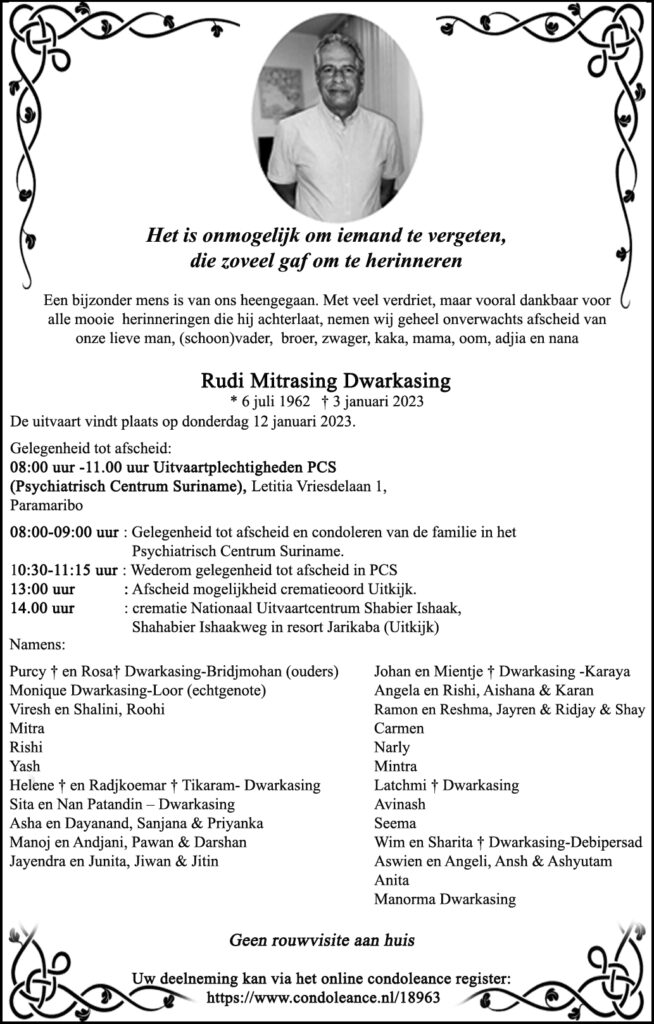 Overlijdensbericht – Dagblad Suriname