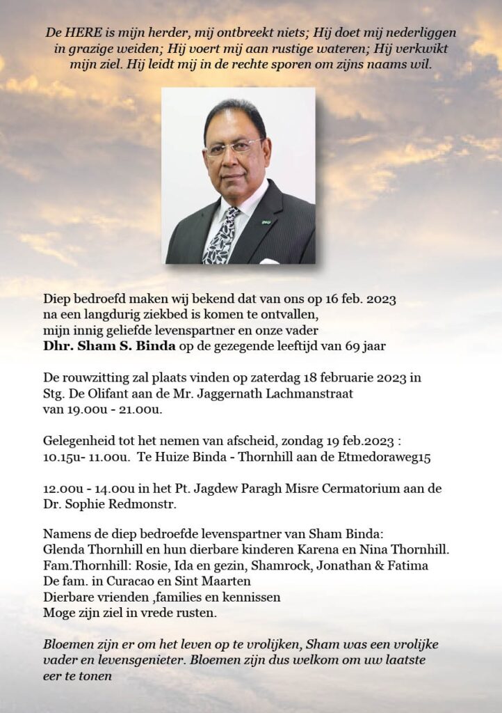 Overlijdensbericht – Dagblad Suriname