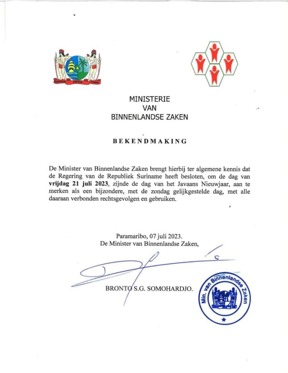 Dag van het Javaanse Nieuwjaar, vrijdag 21 juli, nationale vrije dag ...