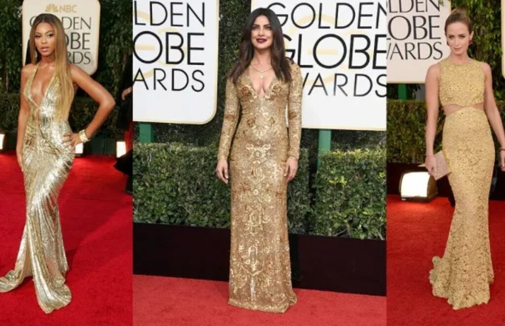 Een terugblik op gouden jurken gedragen op rode lopers Golden Globe ...