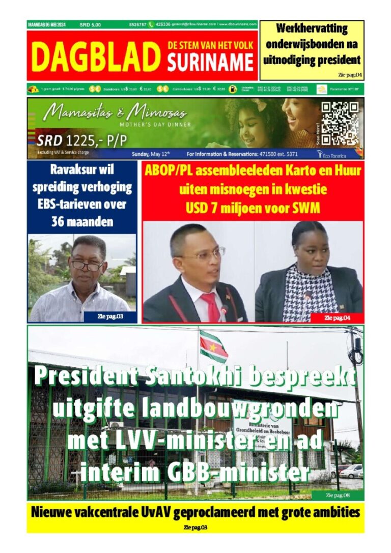 Dagblad Suriname maandag 6 mei 2024 – Dagblad Suriname