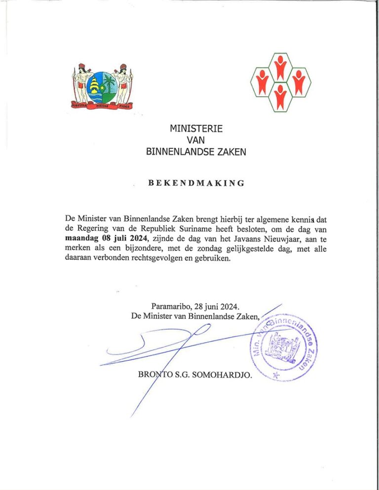 Maandag 8 juli nationale vrije dag: Javaans Nieuwjaar – Dagblad Suriname