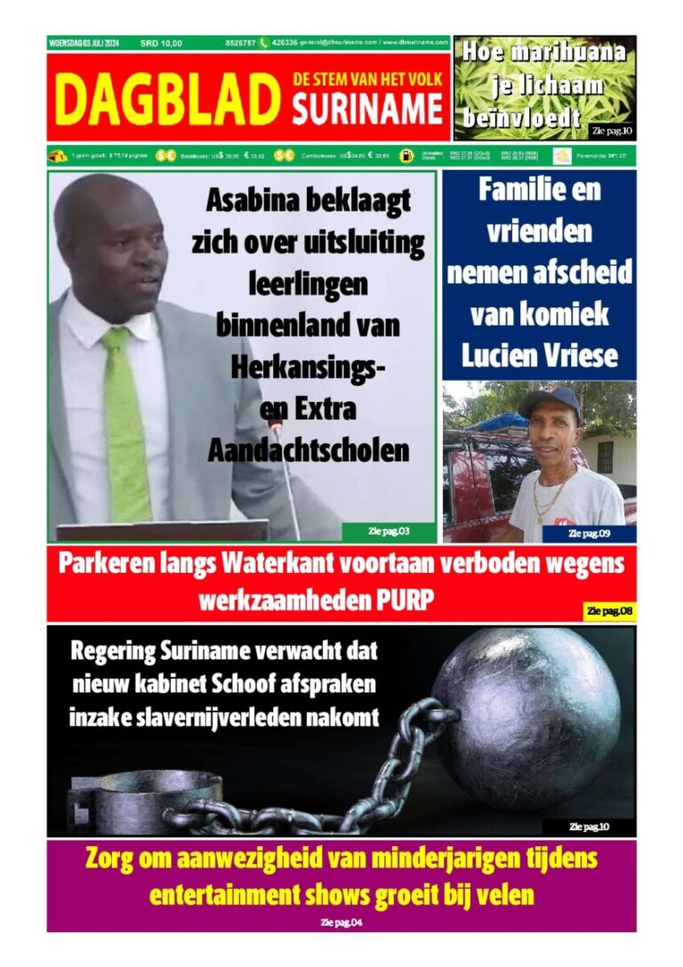 Dagblad Suriname woensdag 3 juli 2024 – Dagblad Suriname