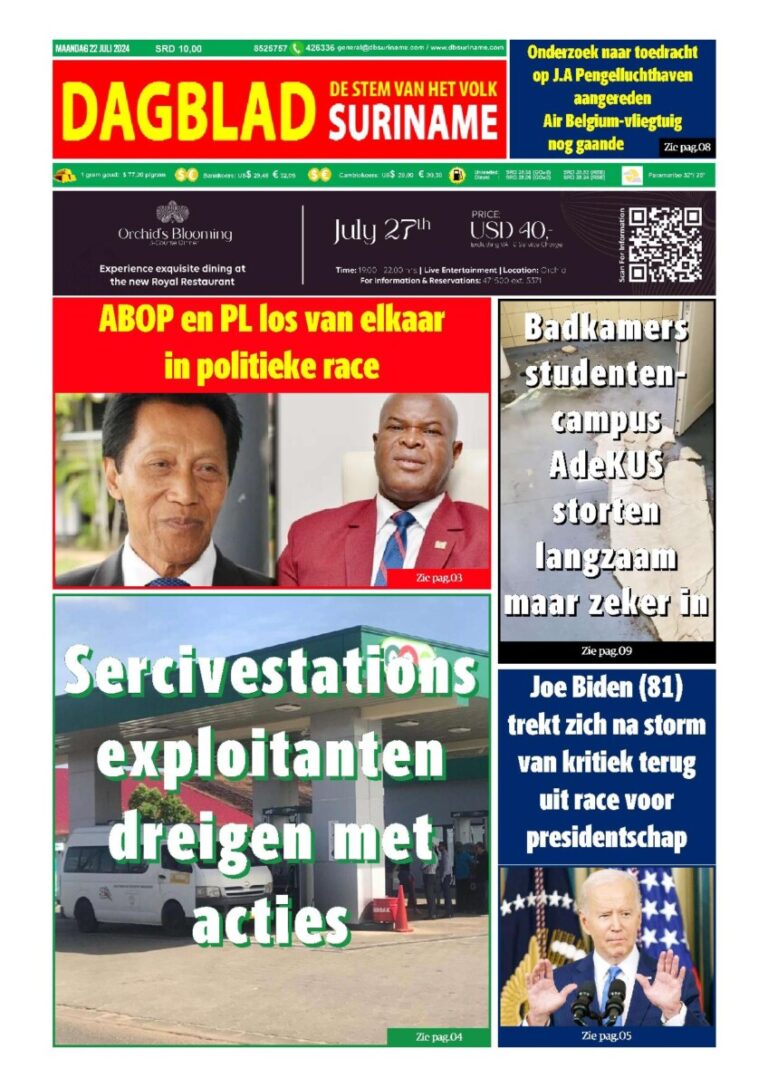 Dagblad Suriname maandag 22 juli 2024 – Dagblad Suriname