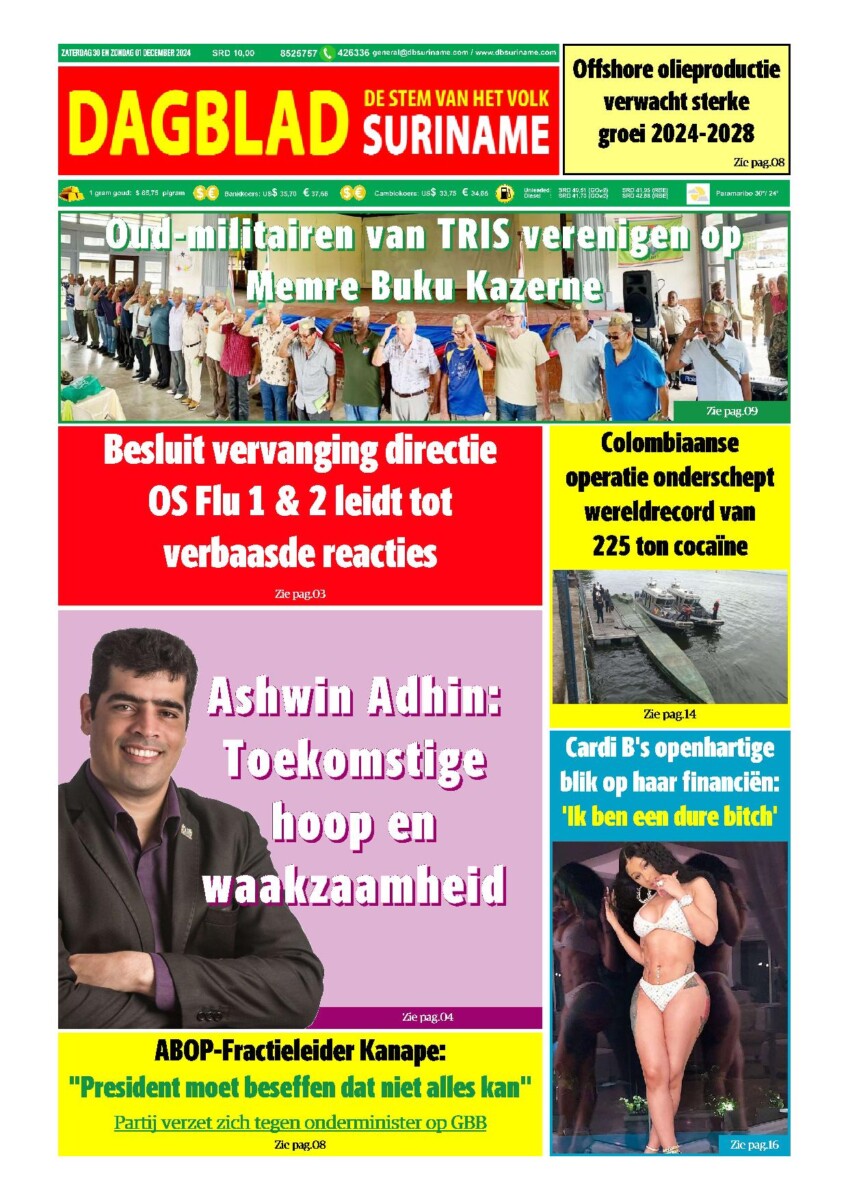 Dagblad Suriname zaterdag 30 november 2024 – Dagblad Suriname