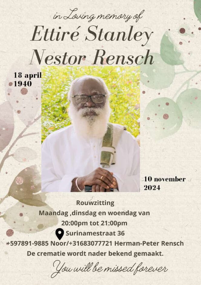 Mensenrechtenactivist Stanley Rensch (84) overleden – Dagblad Suriname