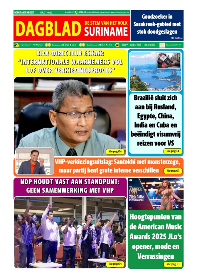Dagblad Suriname, woensdag 28 mei 2025 – Dagblad Suriname
