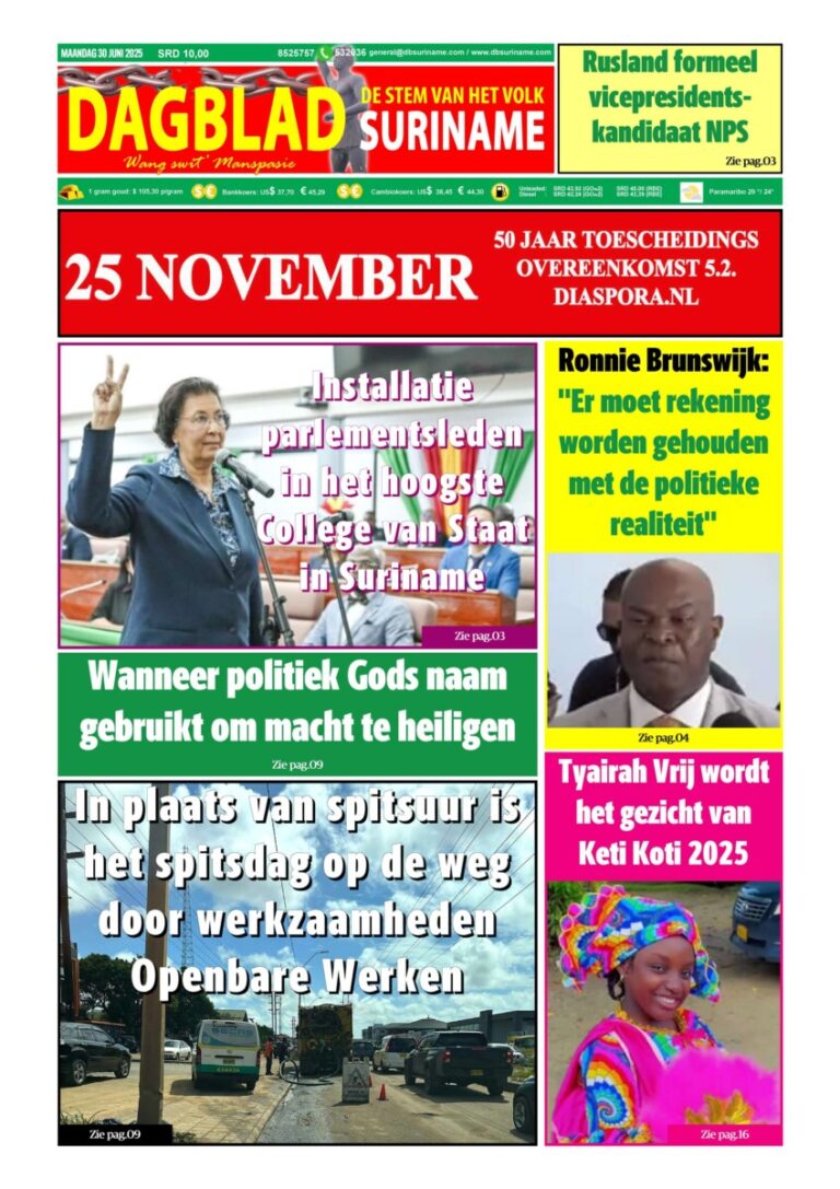 Dagblad Suriname, maandag 30 juni 2025 – Dagblad Suriname
